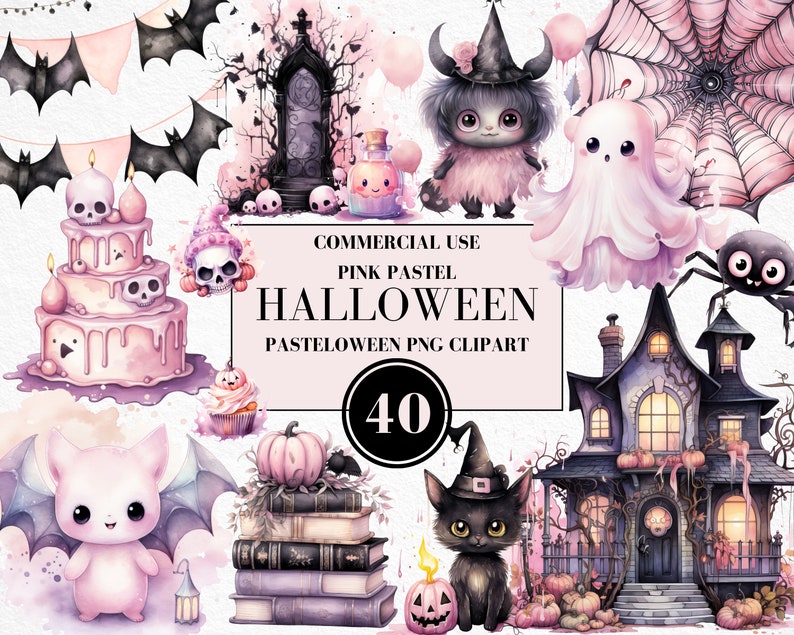 Watercolor Pastel Halloween Clipart, Pasteloween Clipart, Cute Pastel ...