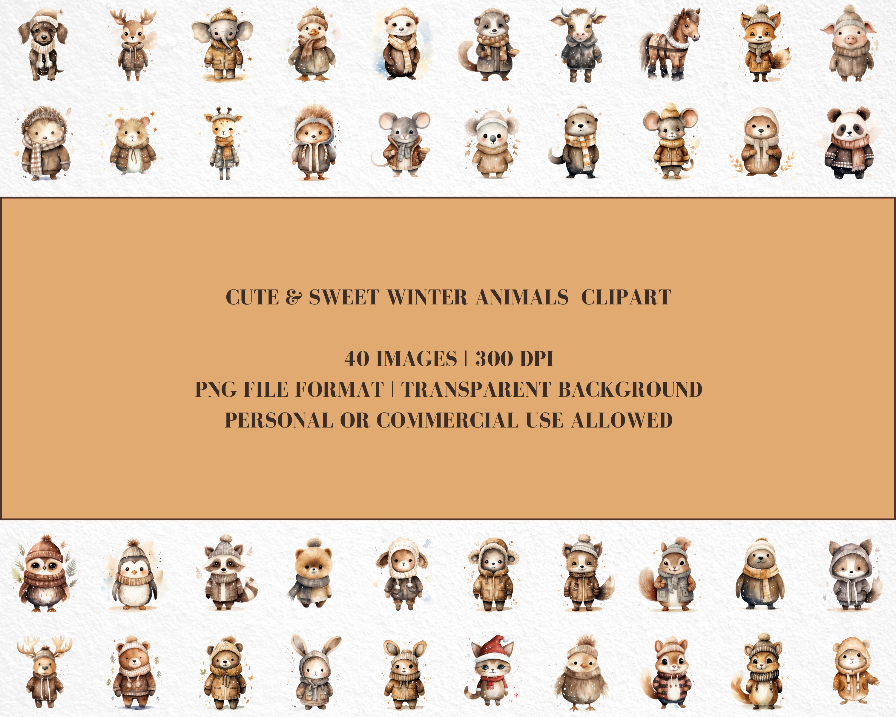 Watercolor Cute Christmas Animals Clipart, Winter Animals, Whimsical ...