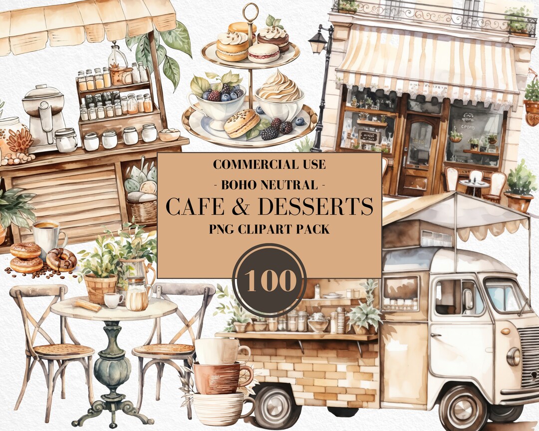 Watercolor Coffee Cafe & Desserts Clipart, Espresso, Mocha, Coffee Cart ...