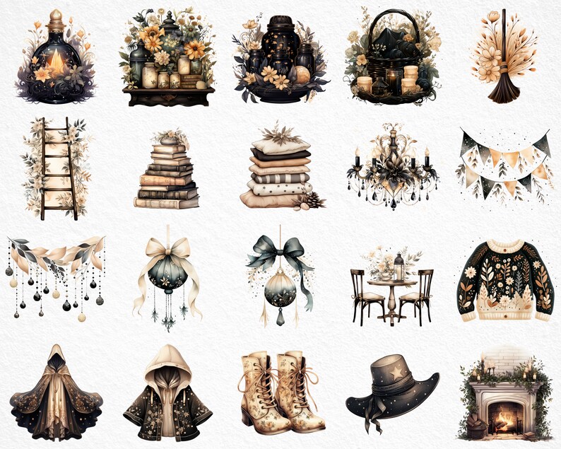 Witchcore Watercolor Clipart, Floral Witchcore, Witchy Cottagecore ...