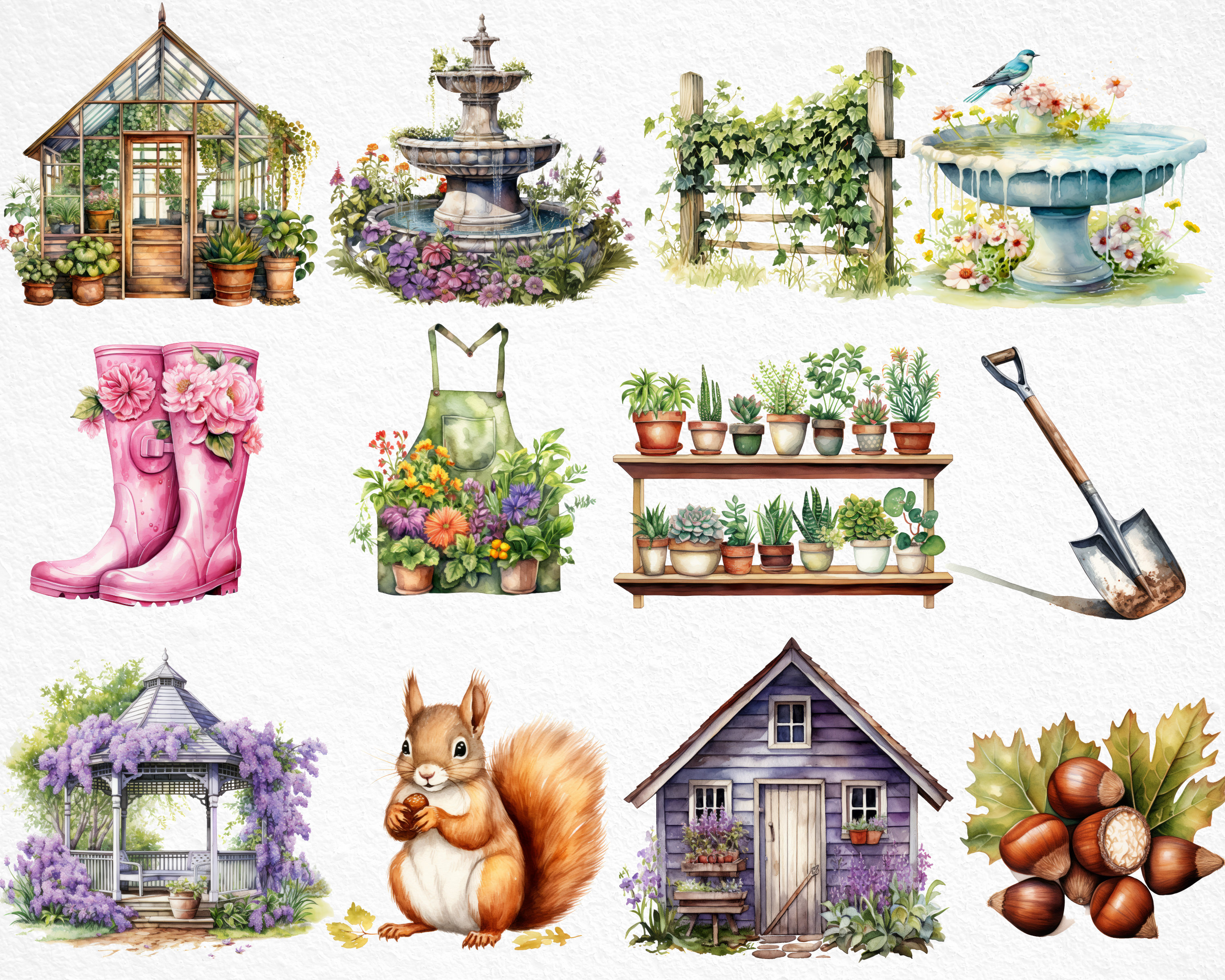 Watercolor Gardening Clipart, Vegetables Clipart, Fruit Clipart, Potted ...