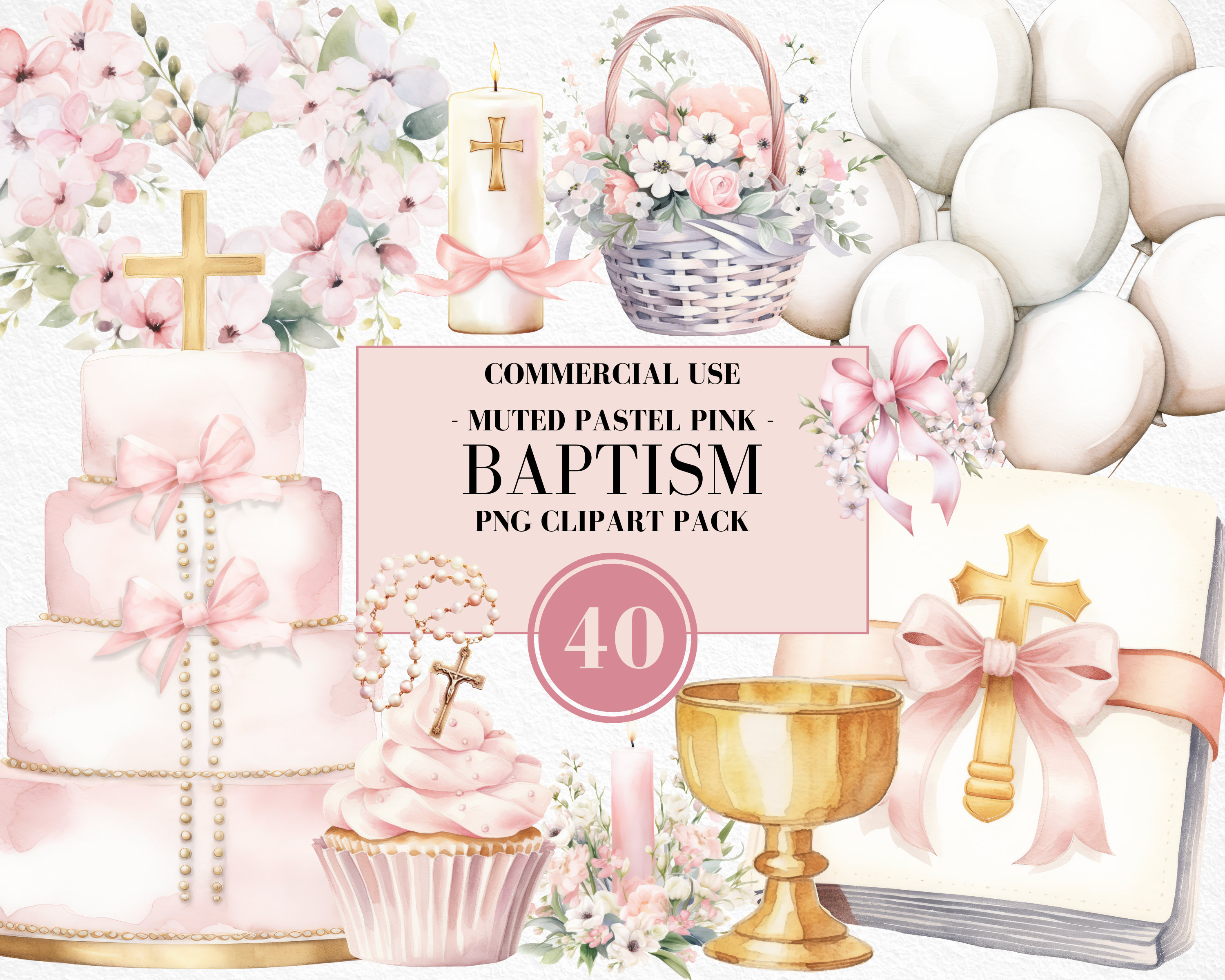 Watercolor First Communion Clipart, Pastel Pink, Baptism Clipart ...