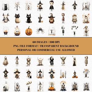 Cute Halloween Clipart, Watercolor Halloween Clipart, Monsters, Witch ...