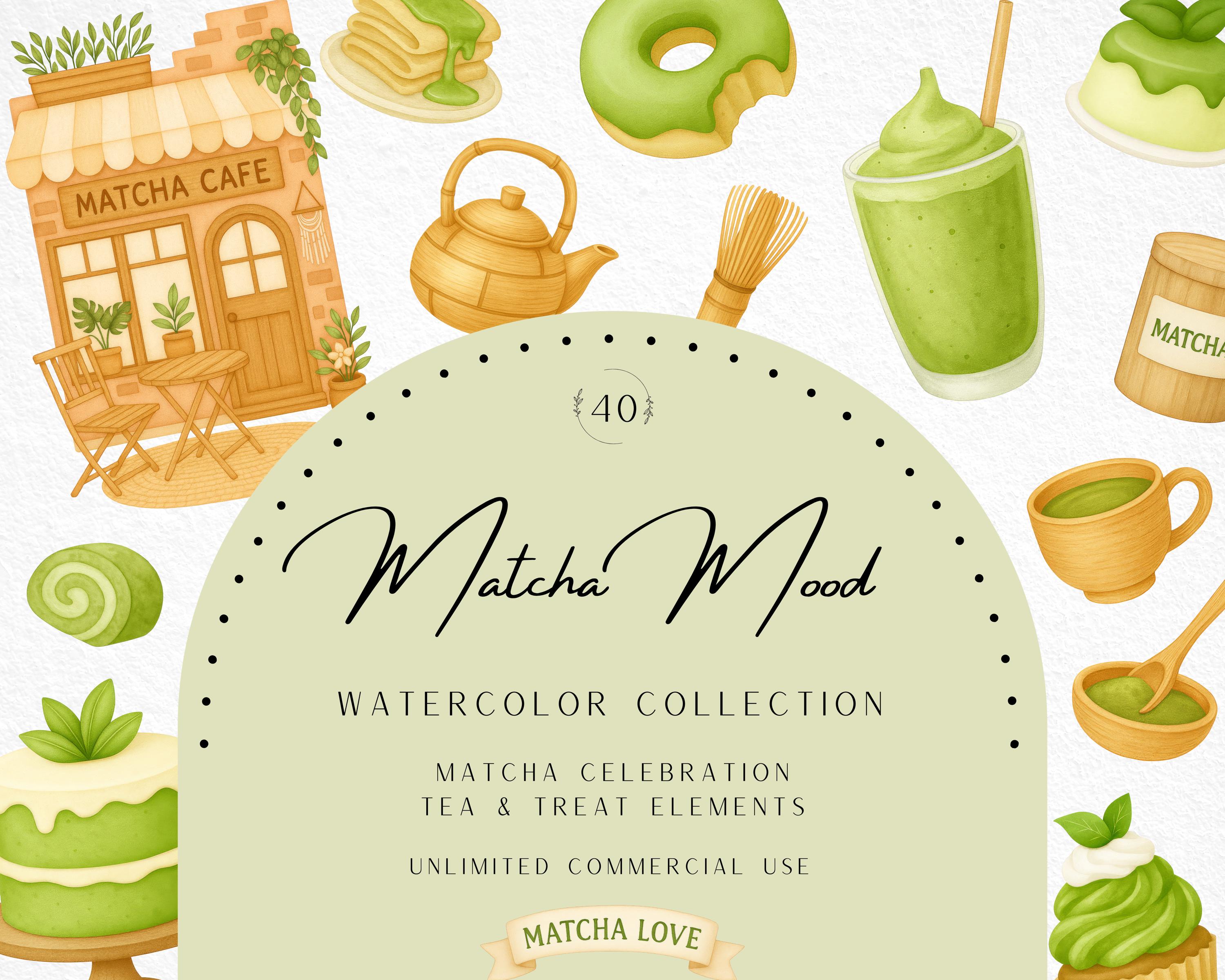 Matcha Mood Clipart, Matcha Tea PNG, Latte, Dessert, Bamboo Whisk ...