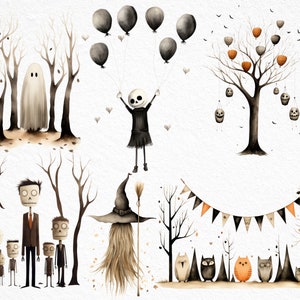 Cute Halloween Clipart, Watercolor Halloween Clipart, Monsters, Witch ...
