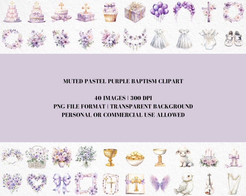 Watercolor First Communion Clipart, Pastel Purple, Baptism Clipart ...