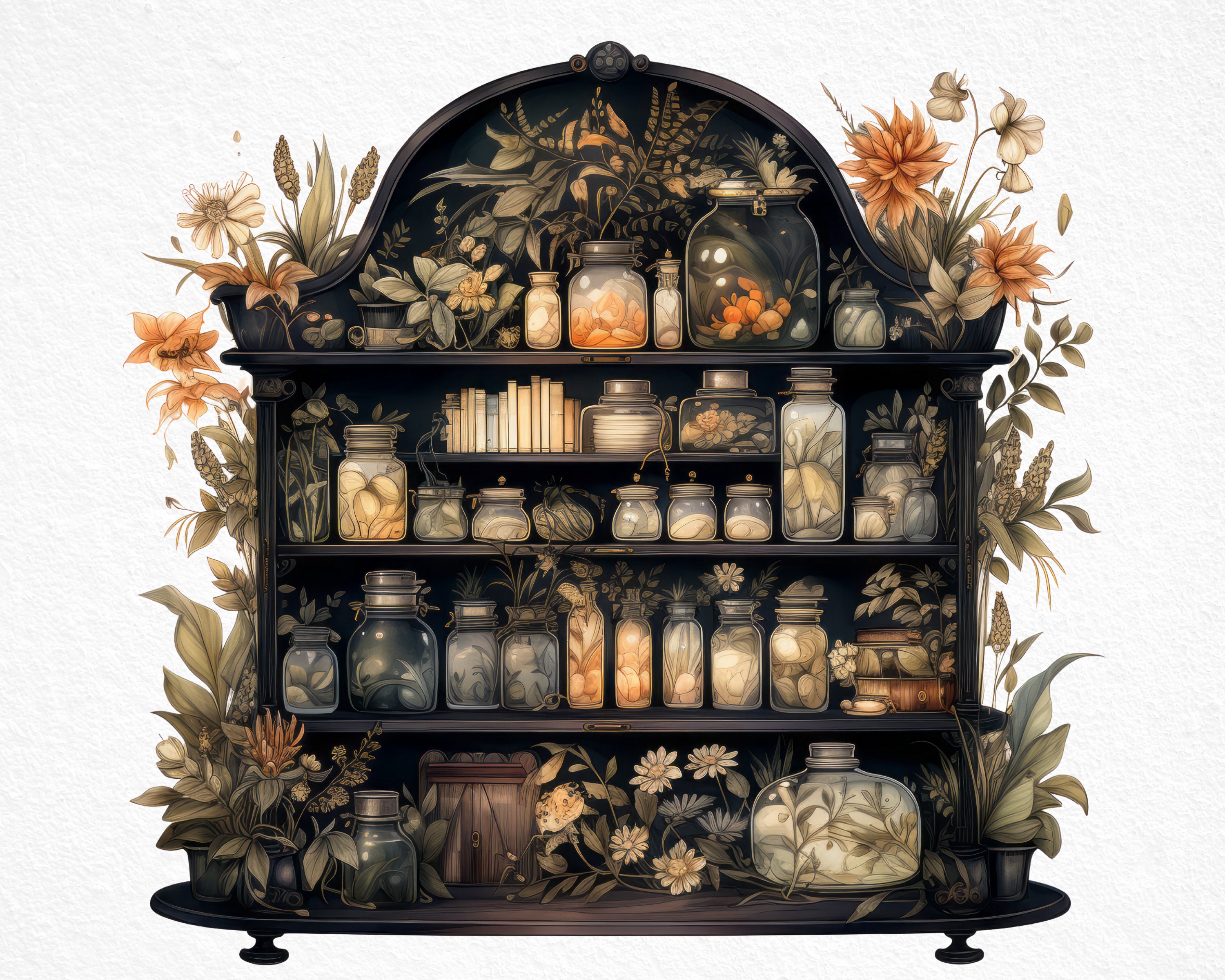 Witchcore Watercolor Clipart, Floral Witchcore, Witchy Cottagecore ...