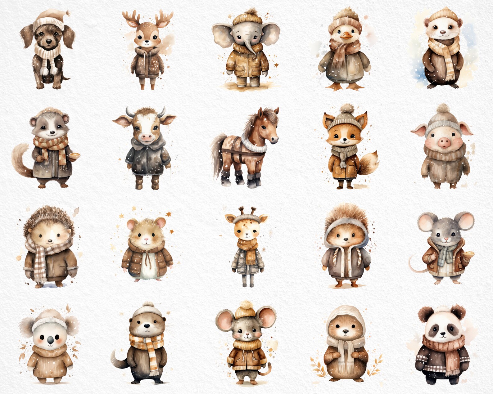 Watercolor Cute Christmas Animals Clipart, Winter Animals, Whimsical ...