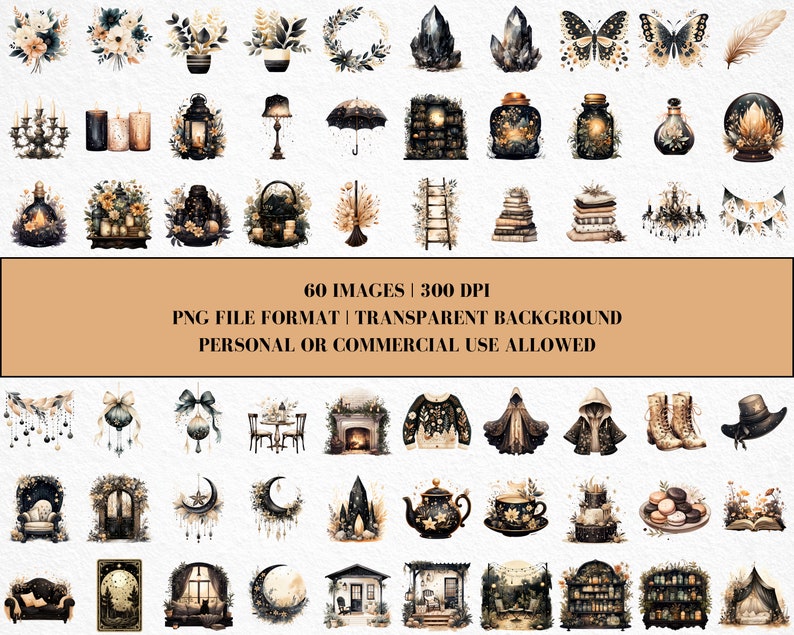 Witchcore Watercolor Clipart, Floral Witchcore, Witchy Cottagecore ...