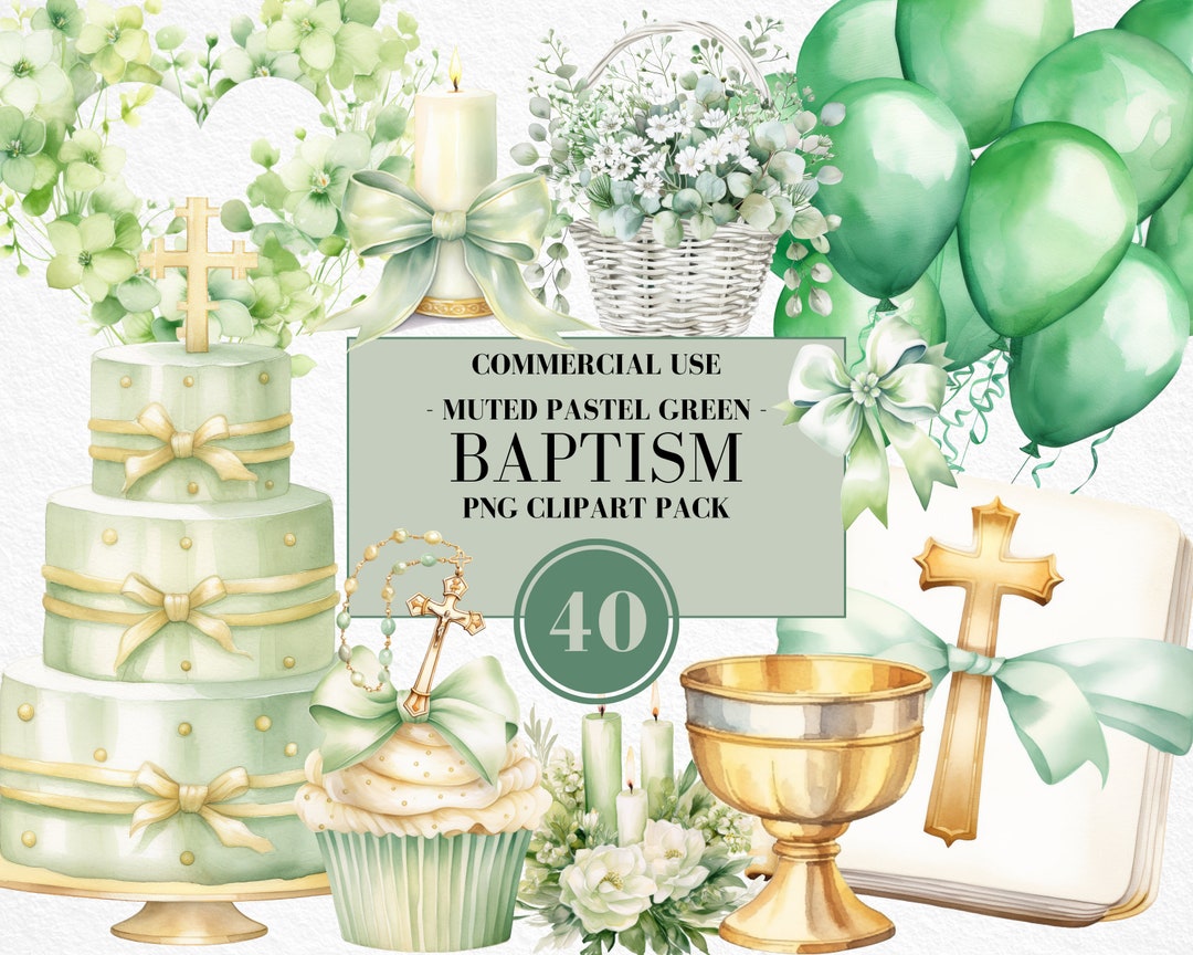 Watercolor First Communion Clipart, Pastel Green, Baptism Clipart ...