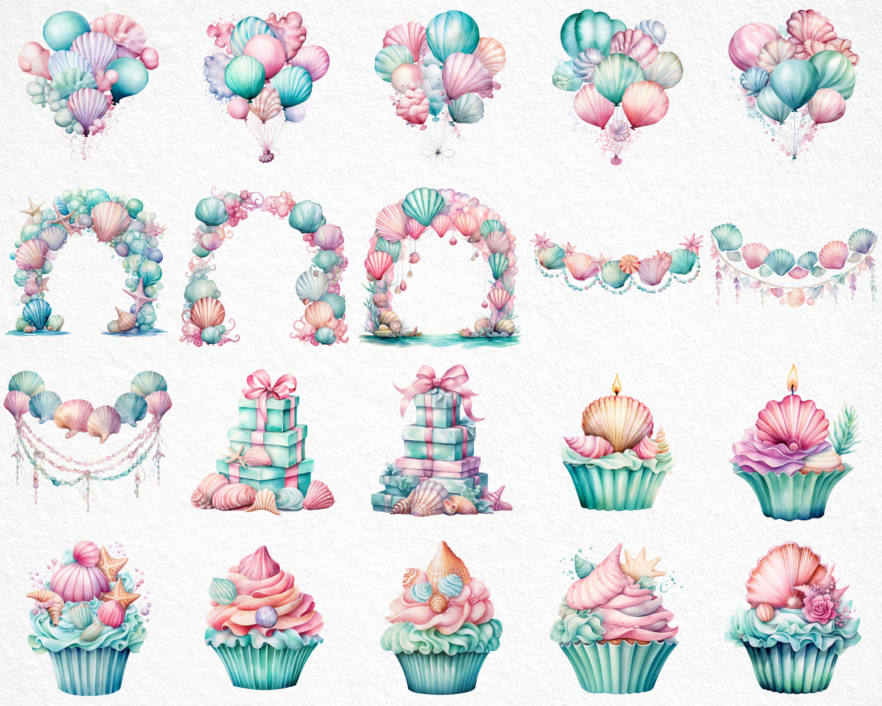 Watercolor Mermaid Birthday Clipart, Watercolor Birthday Clipart, Under ...