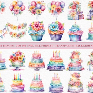 Watercolor Pastel Rainbow Birthday Clipart, Watercolor Birthday Clipart ...