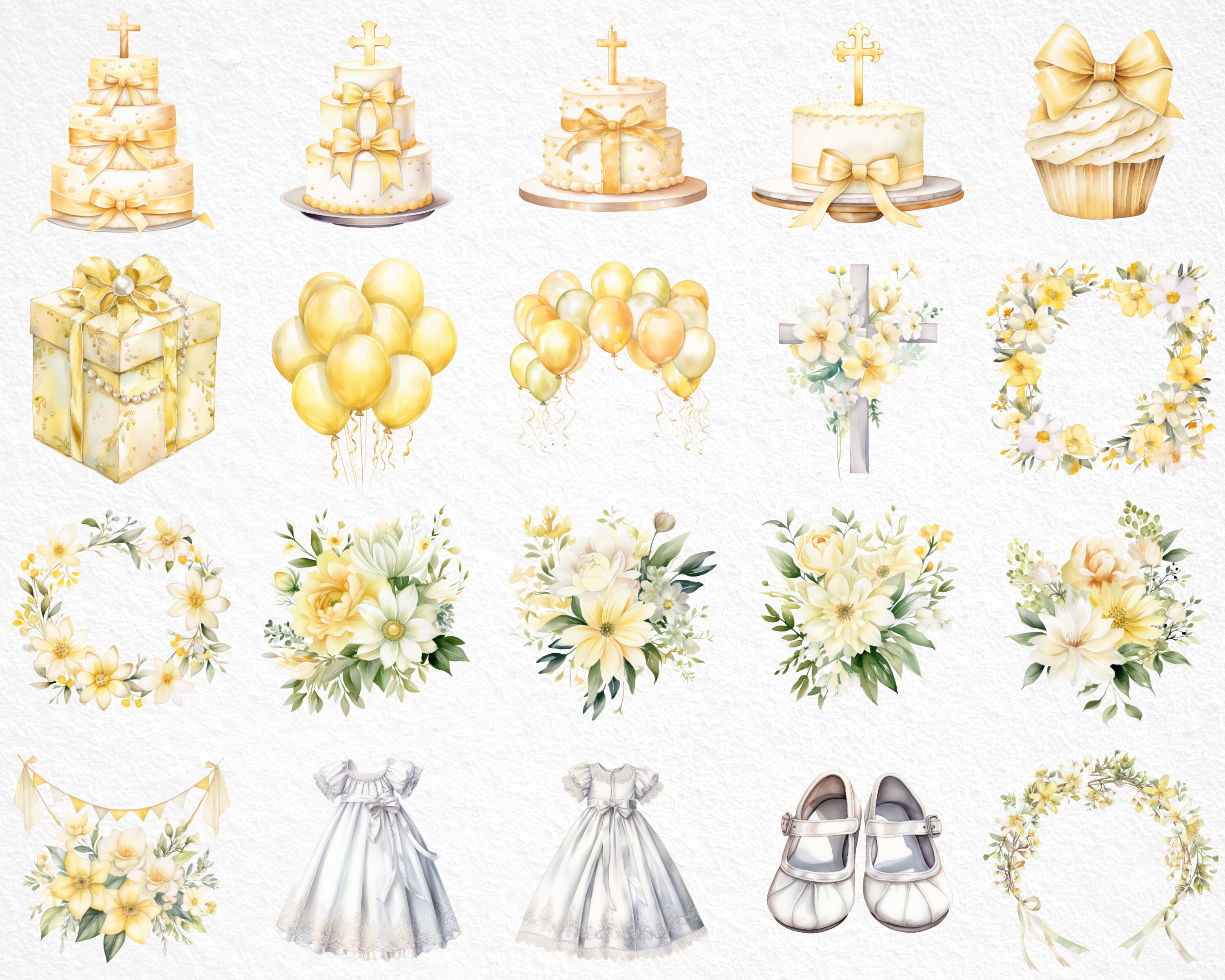 Watercolor First Communion Clipart, Pastel Yellow, Baptism Clipart ...