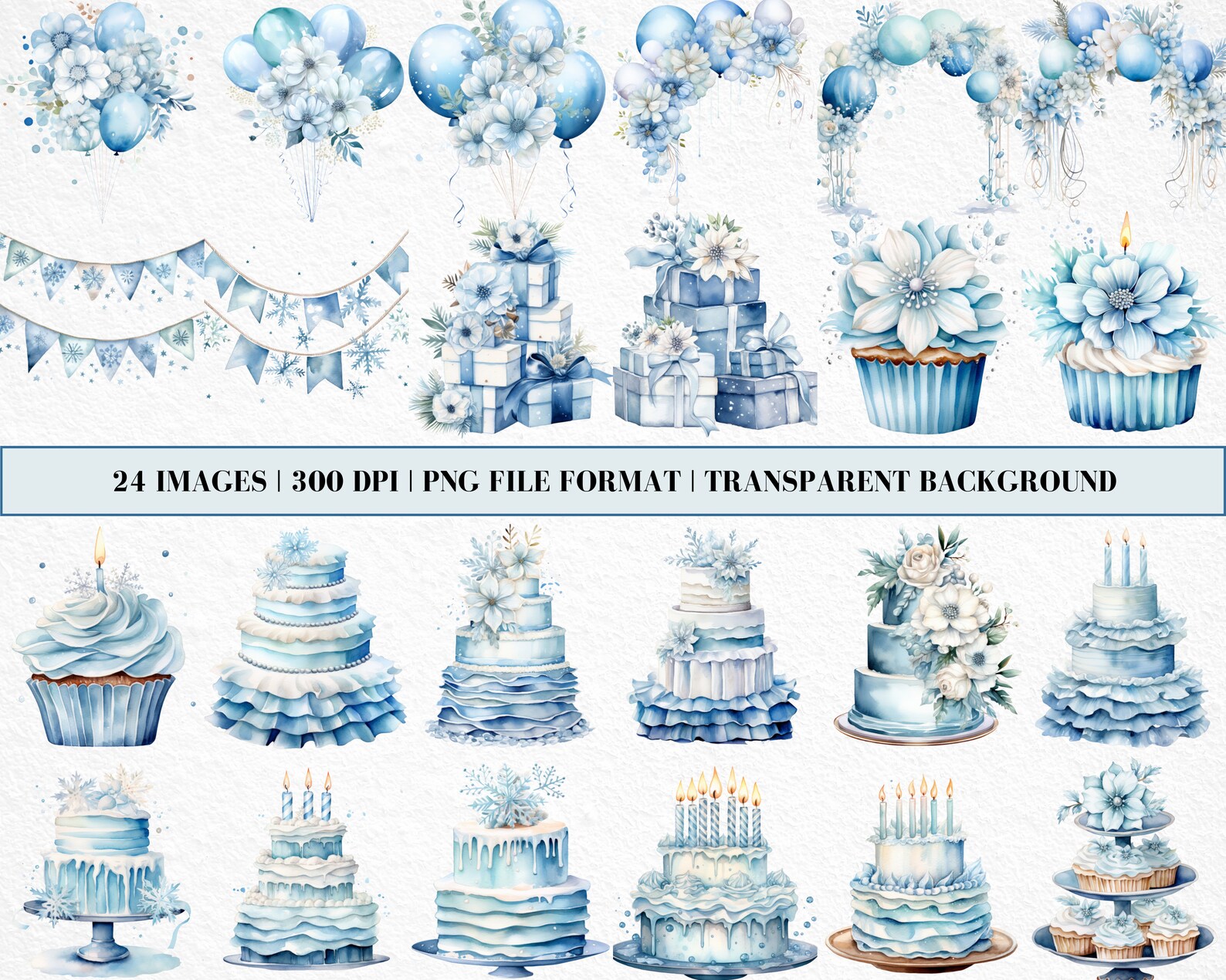 Watercolor Ice Blue Christmas Birthday Clipart, Watercolor Birthday ...