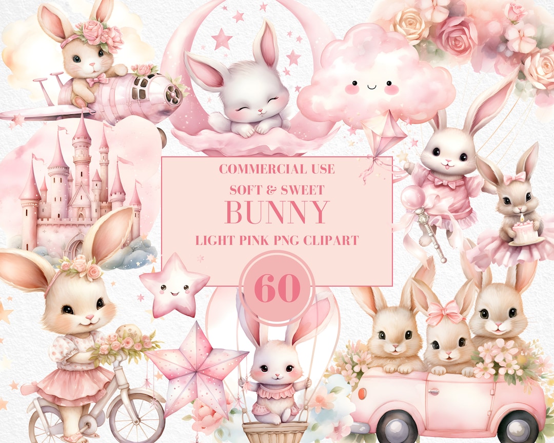Watercolor Bunny Clipart for Girl, Watercolor Baby Shower Clipart, Baby ...