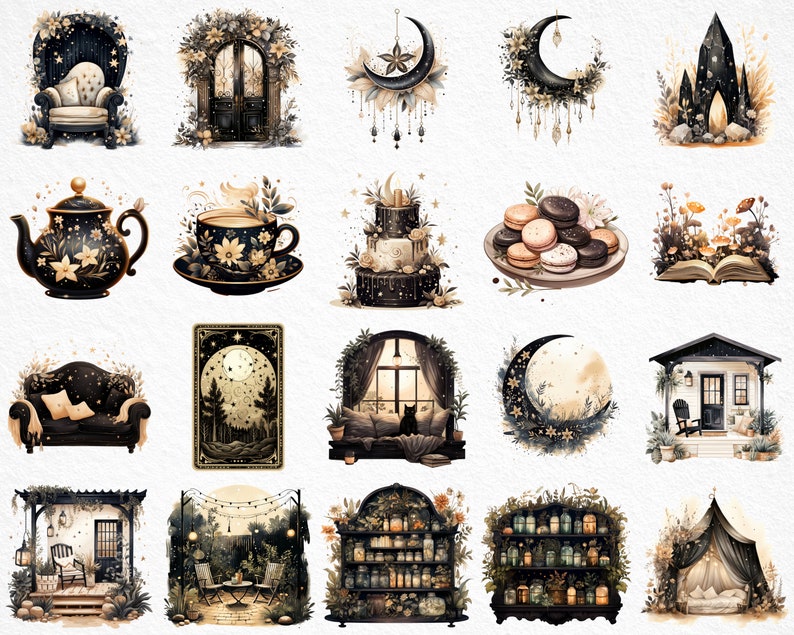 Witchcore Watercolor Clipart, Floral Witchcore, Witchy Cottagecore ...