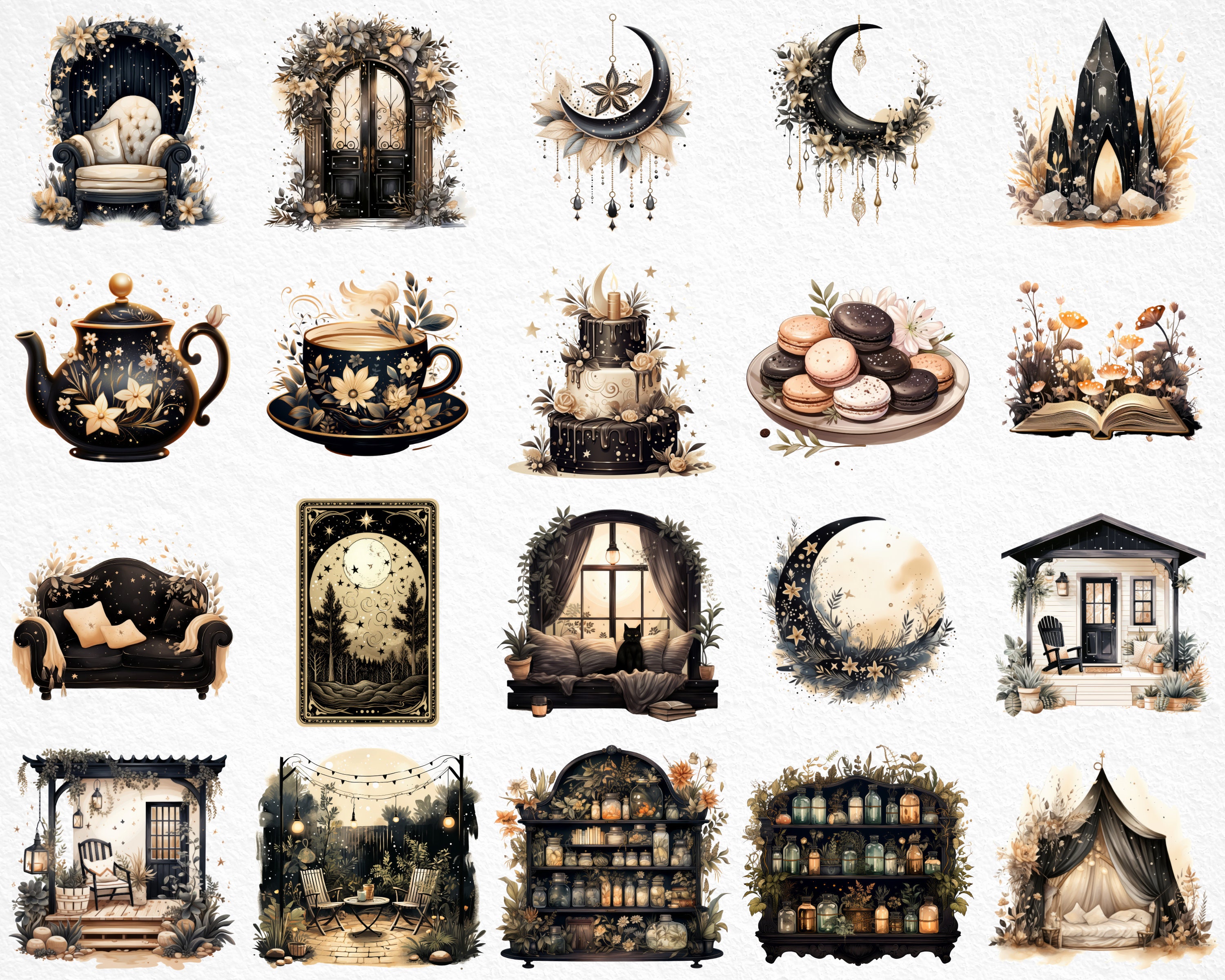 Witchcore Watercolor Clipart, Floral Witchcore, Witchy Cottagecore ...