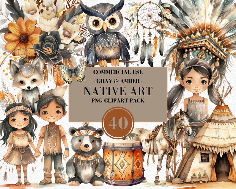 Watercolor Native American Clipart, Cute Native American, Indian ...