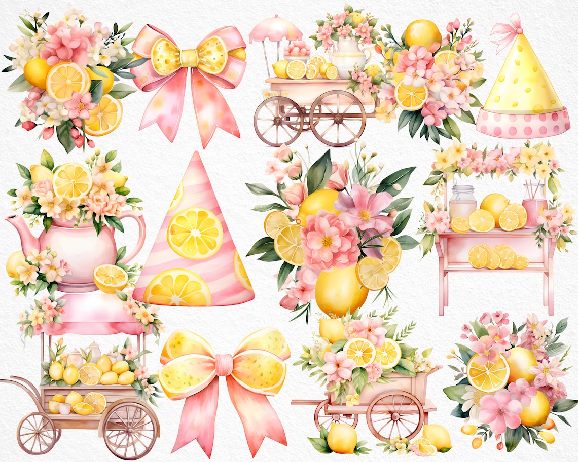 Watercolor Pink Lemonade Clipart, Pink Lemonade Birthday, Pink Lemonade ...