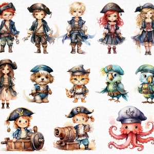 Watercolor Pirates Clipart, Watercolor Pirate Birthday Party Clipart ...