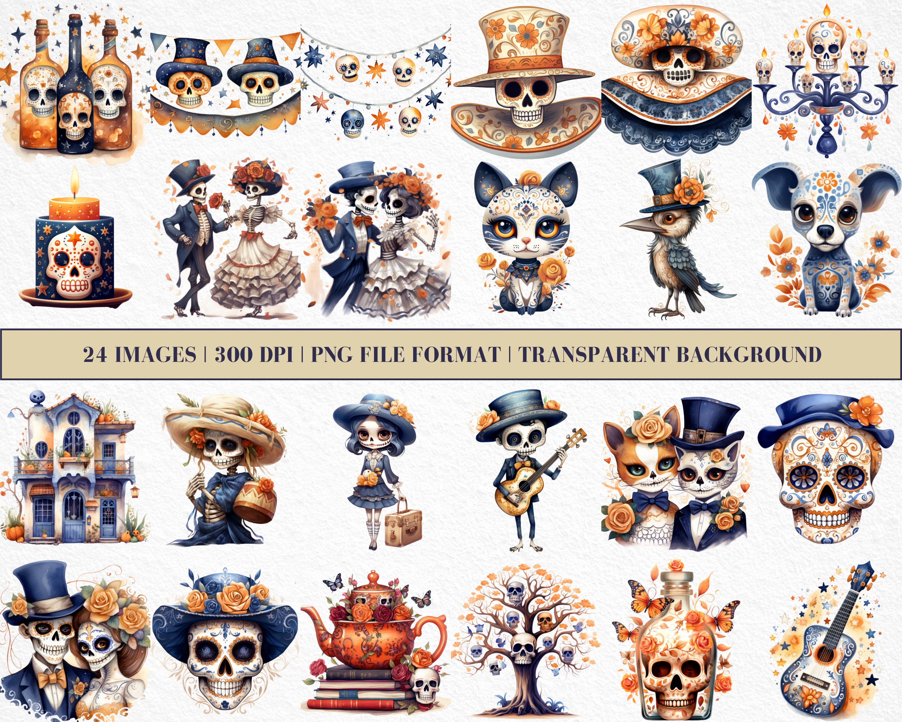 Cute Day of the Dead Clipart, Día De Los Muertos, La Catrina, Sugar ...