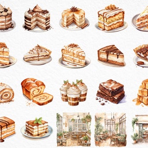 Watercolor Coffee Cafe & Desserts Clipart, Espresso, Mocha, Coffee Cart ...