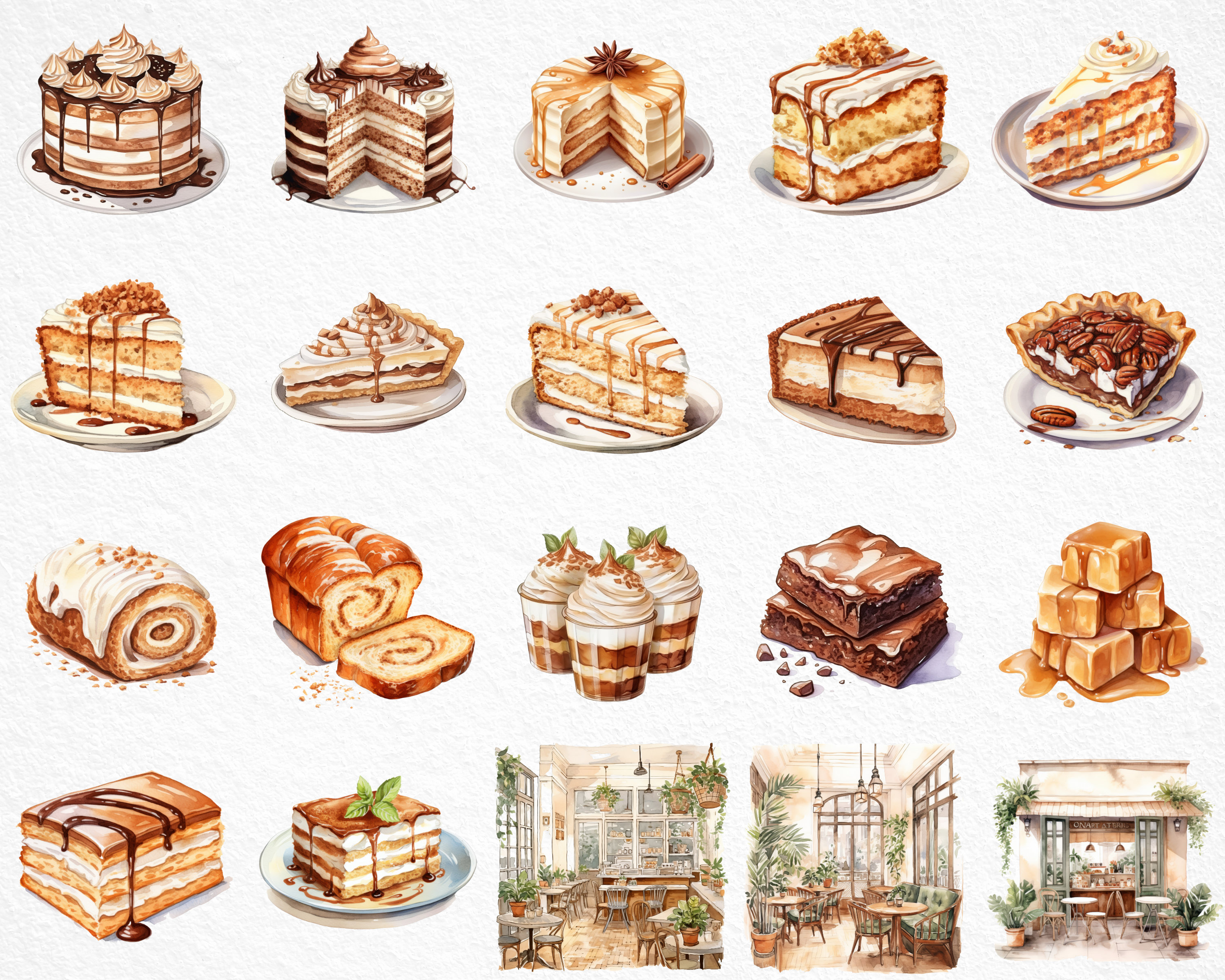 Watercolor Coffee Cafe & Desserts Clipart, Espresso, Mocha, Coffee Cart ...