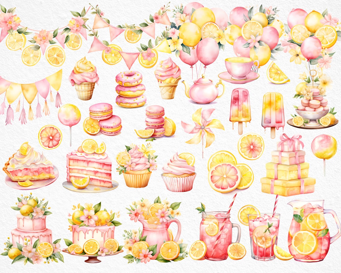 Watercolor Pink Lemonade Clipart, Pink Lemonade Birthday, Pink Lemonade ...