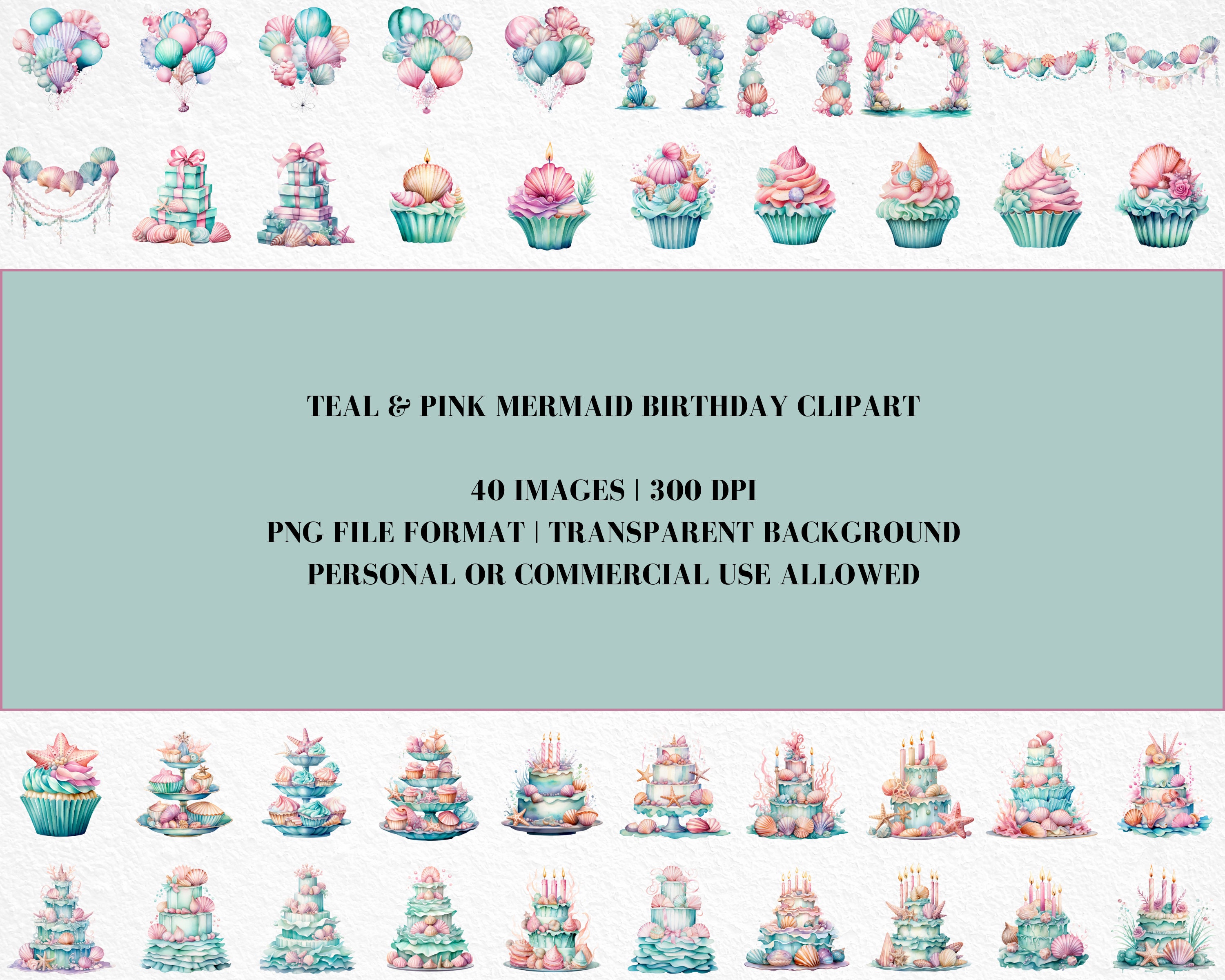 Watercolor Mermaid Birthday Clipart, Watercolor Birthday Clipart, Under ...