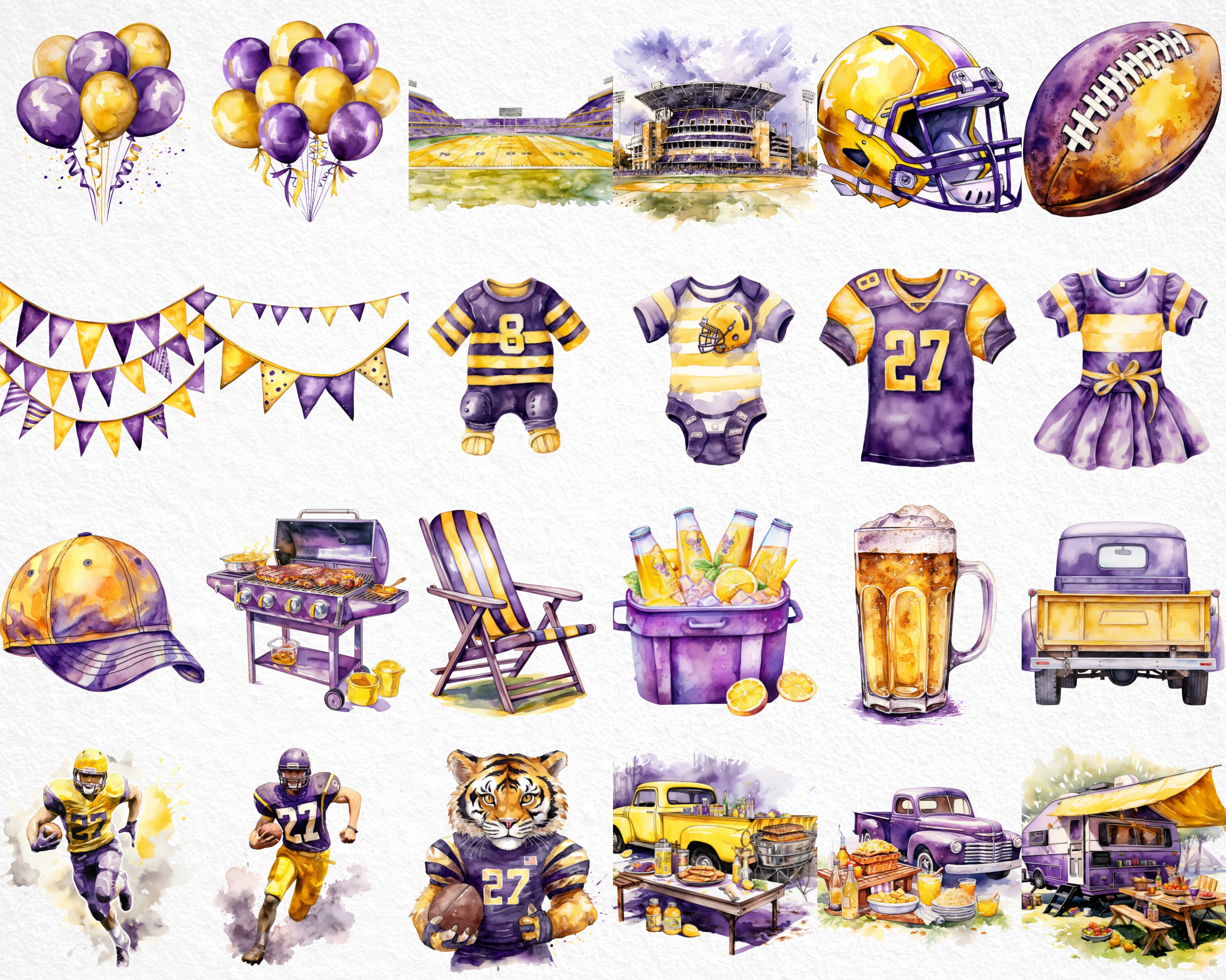 Watercolor Football Tailgate Clipart, Tailgate and Celebrate, Tailgate ...
