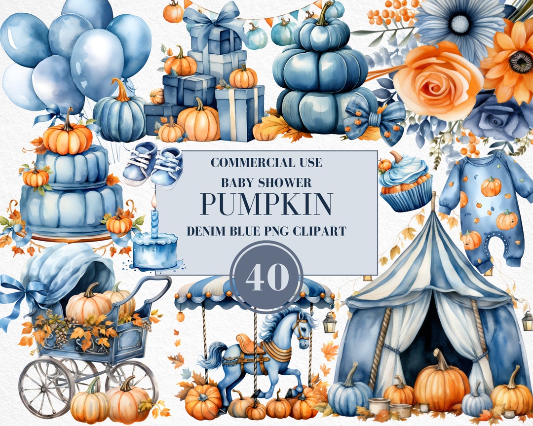 Watercolor Pumpkin Clipart for Boy, Watercolor Baby Shower Clipart ...