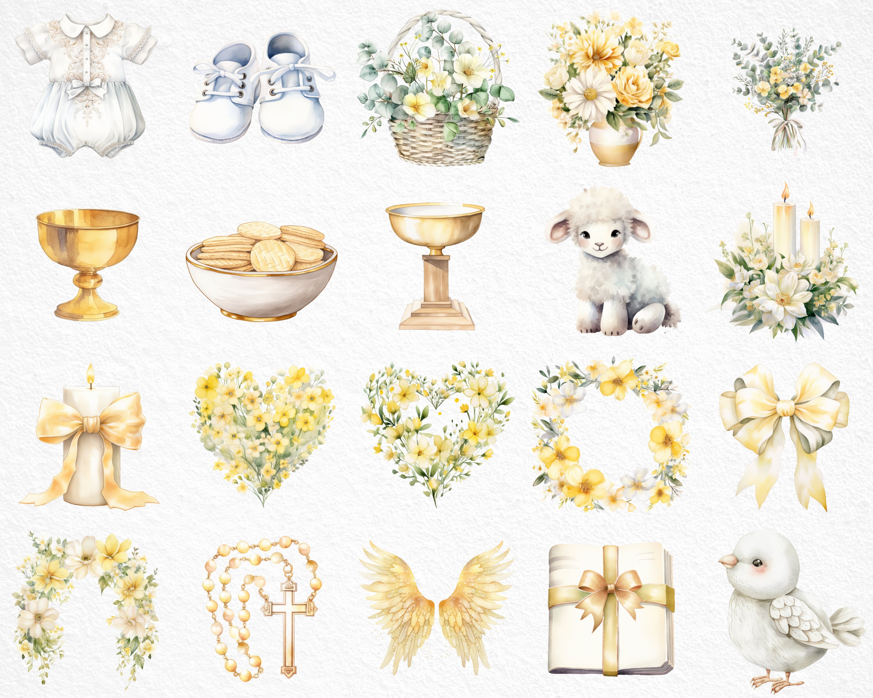 Watercolor First Communion Clipart, Pastel Yellow, Baptism Clipart ...