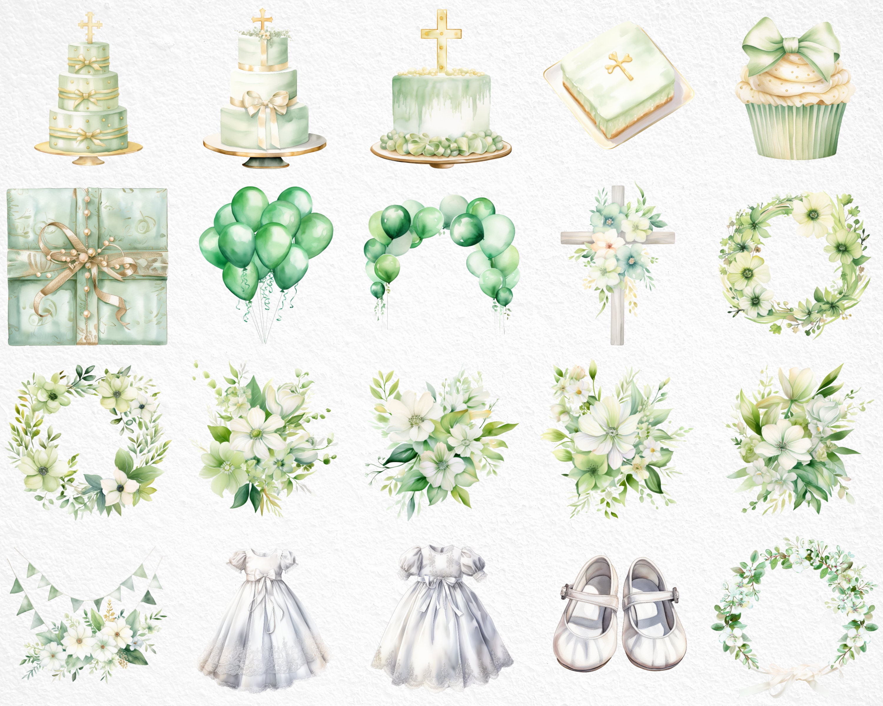 Watercolor First Communion Clipart, Pastel Green, Baptism Clipart ...