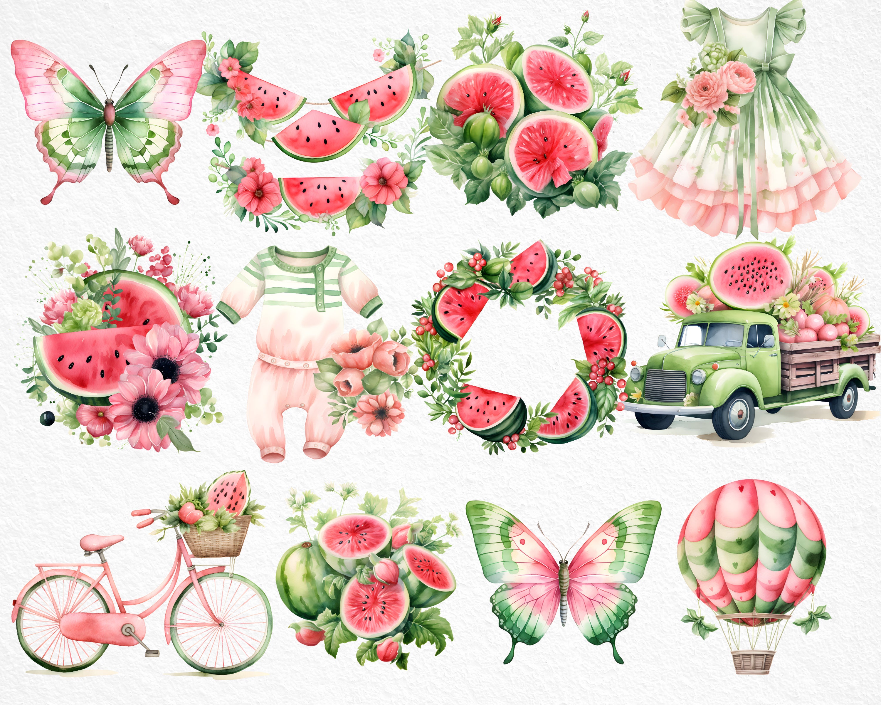Watercolor Pink Watermelon Clipart, Pink Watermelon Birthday, Pink ...