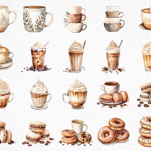 Watercolor Coffee Cafe & Desserts Clipart, Espresso, Mocha, Coffee Cart ...