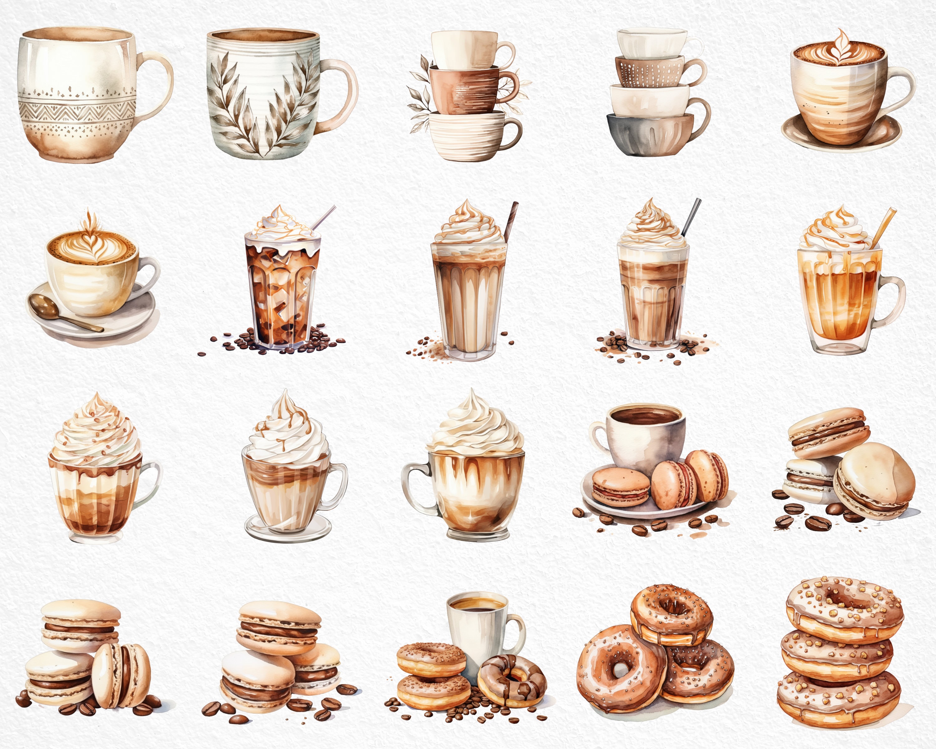 Watercolor Coffee Cafe & Desserts Clipart, Espresso, Mocha, Coffee Cart ...