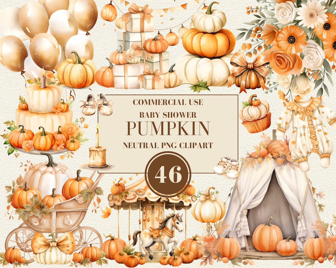 Watercolor Pumpkin Clipart, Watercolor Baby Shower Clipart, Neutral ...