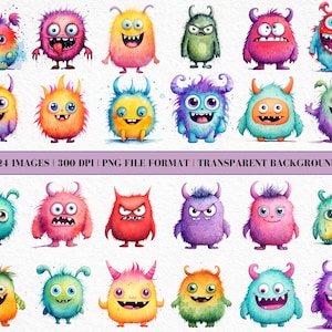 Cute Monster Halloween Clipart, Watercolor Clipart, Cute Monsters ...