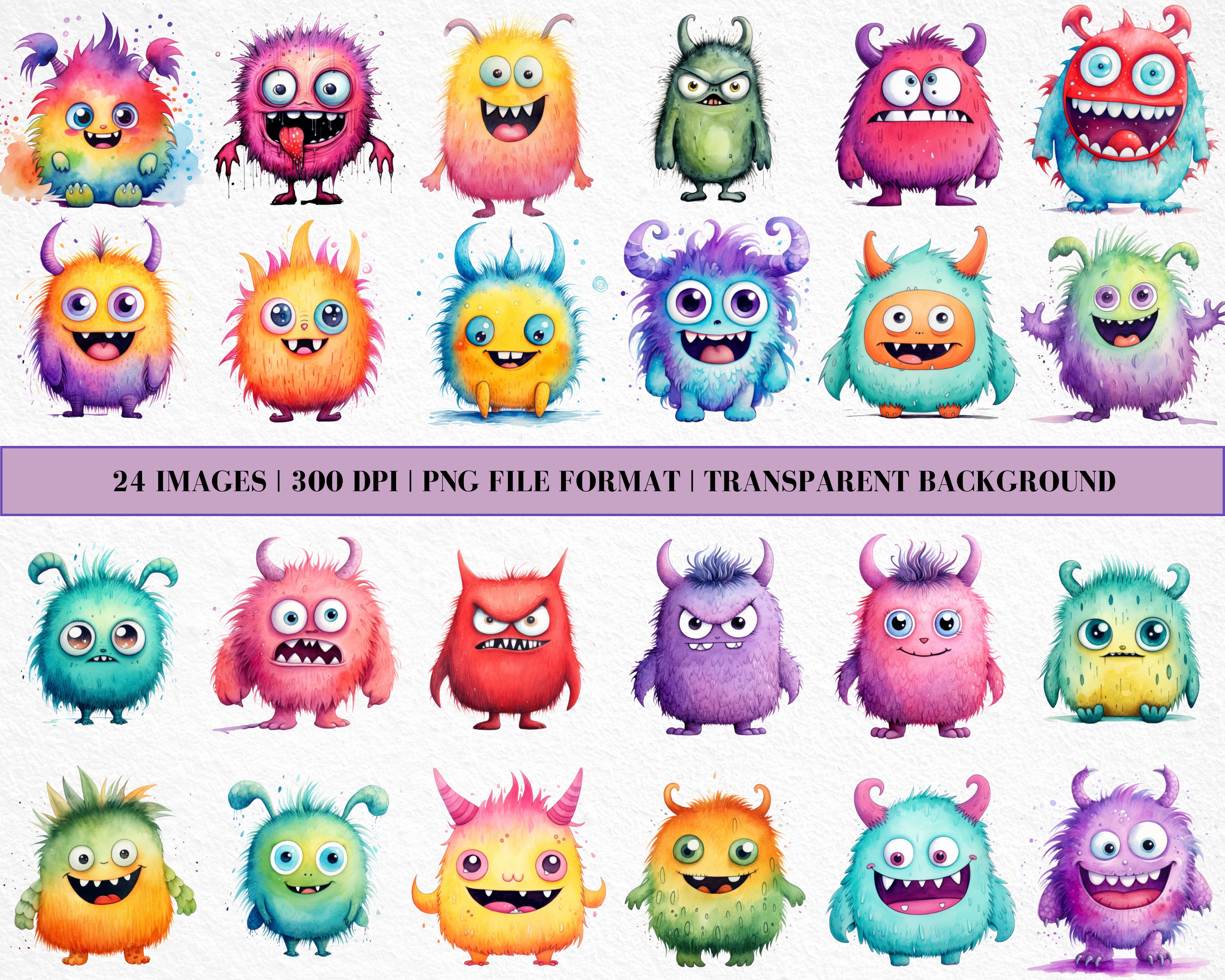 Cute Monster Halloween Clipart, Watercolor Clipart, Cute Monsters ...