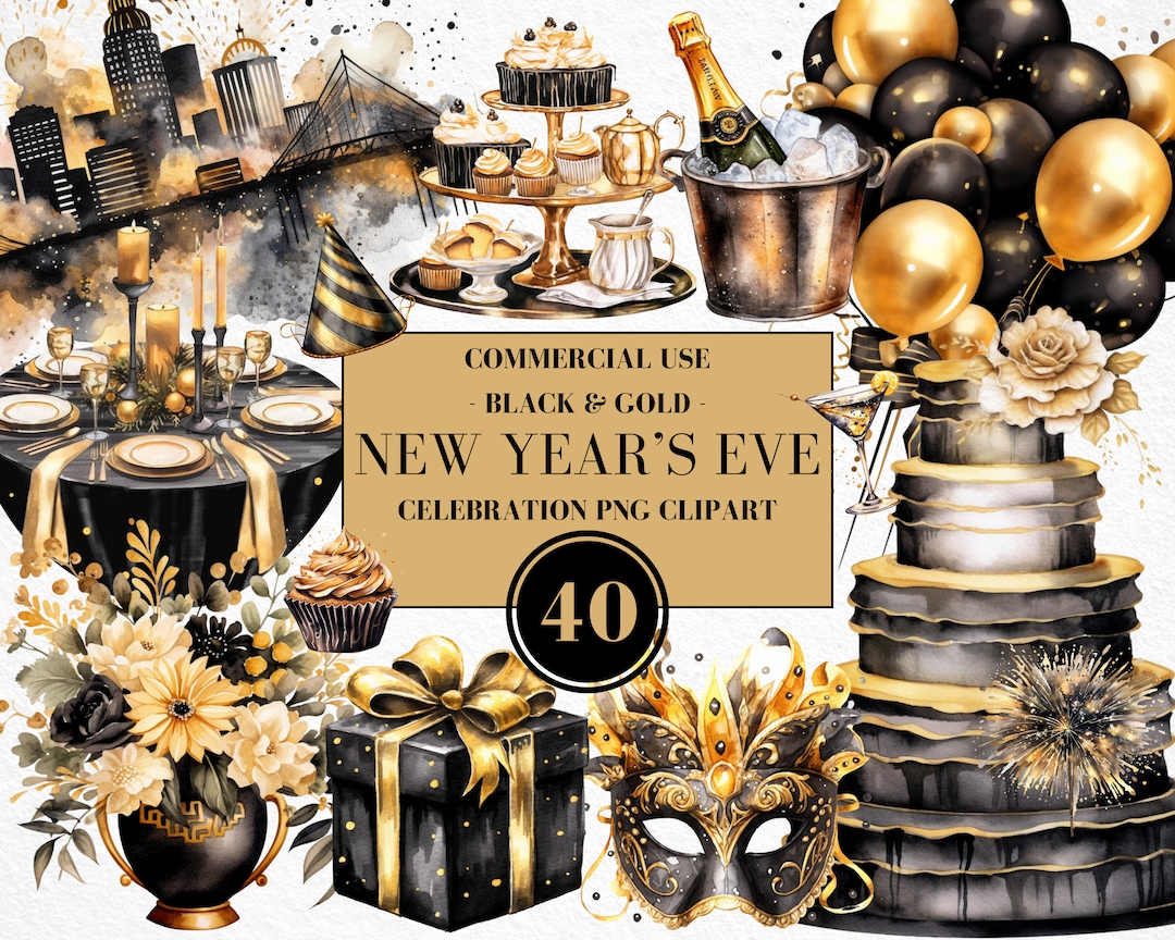 Watercolor New Year's Eve Clipart, NYE Clipart, New Year's Eve Party ...