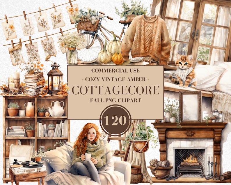 Cottagecore Watercolor Clipart, Vintage Cottagecore, Fall Clipart, Cozy ...