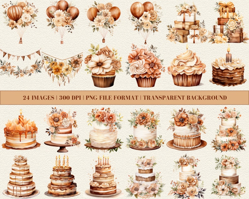 Watercolor Boho Terracotta Birthday Clipart, Watercolor Birthday ...
