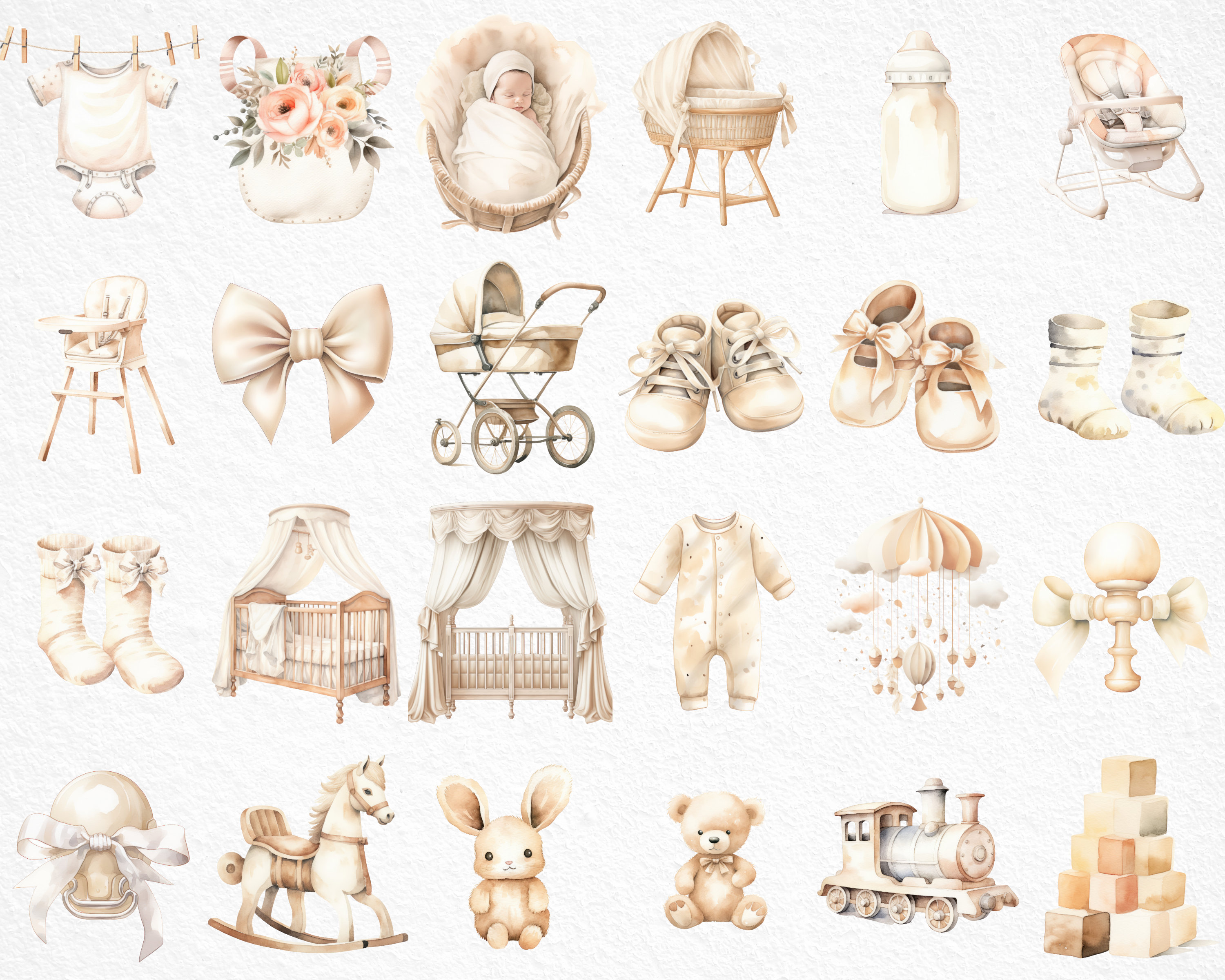 Watercolor Baby Nursery Clipart, Newborn Baby, Boho Nursery, Boho Baby ...