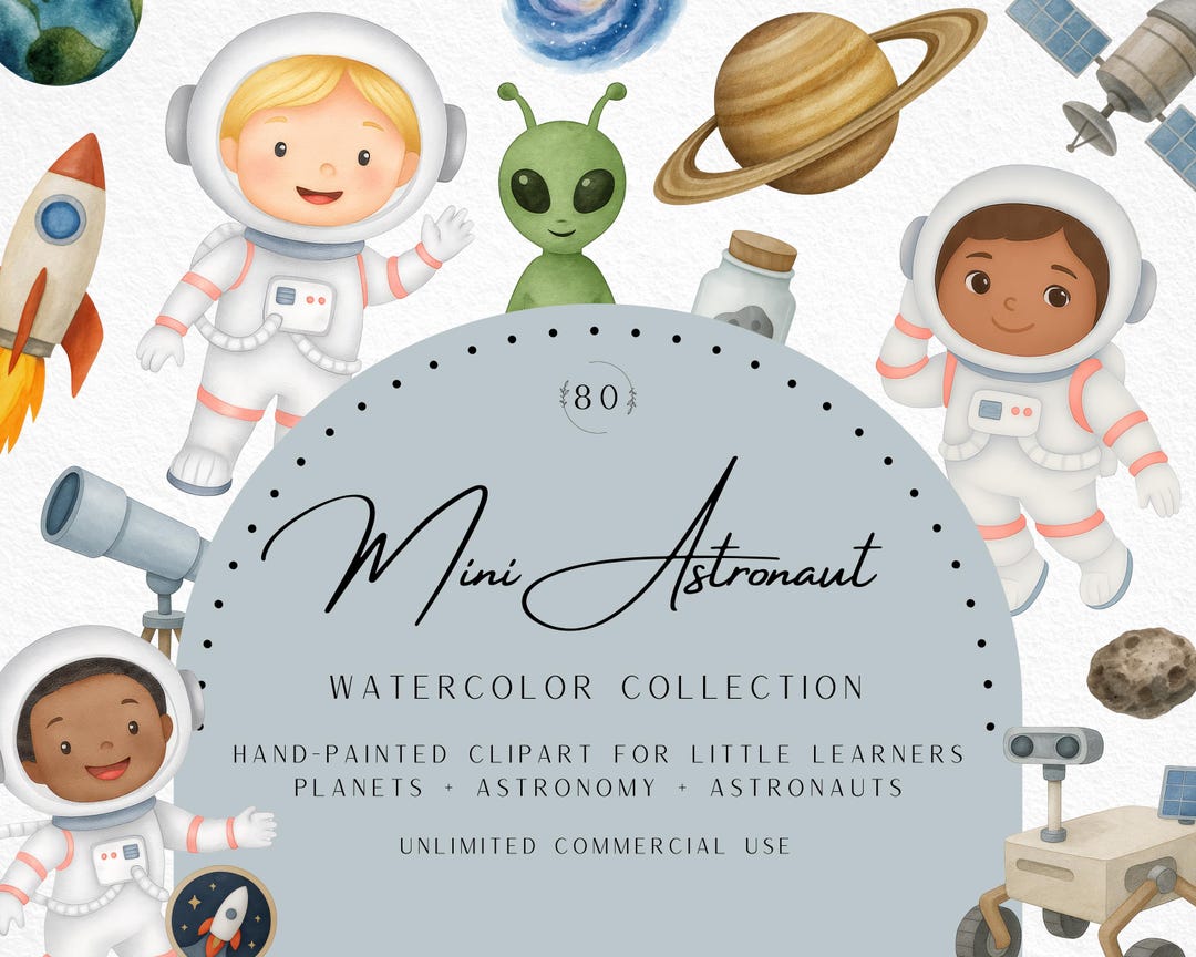 Watercolor Space Clipart, Astronomy PNG, Astronaut, Planets, Telescope ...