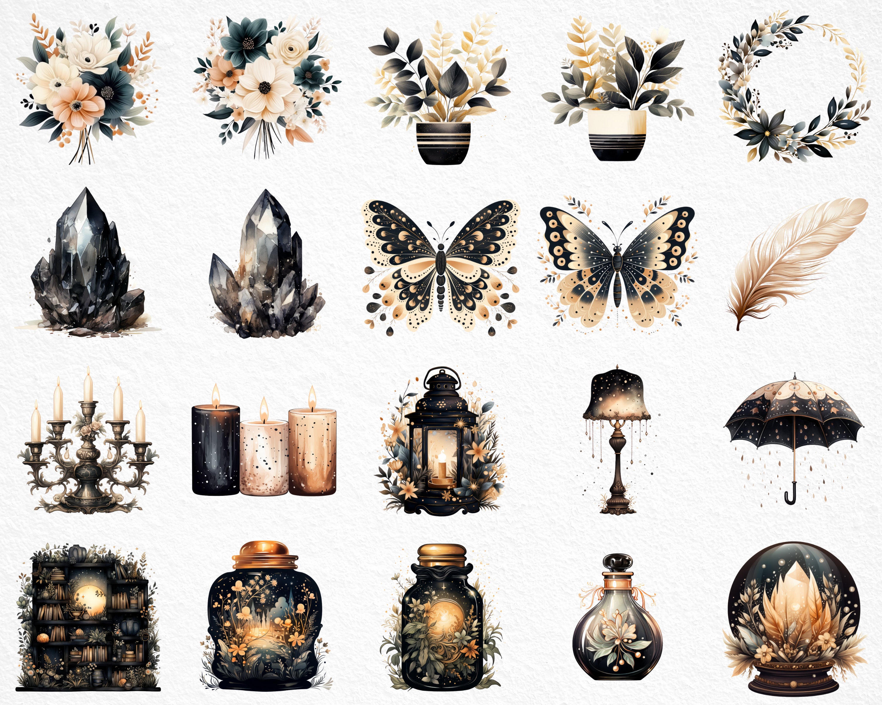 Witchcore Watercolor Clipart, Floral Witchcore, Witchy Cottagecore ...
