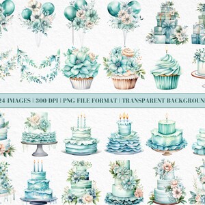 Watercolor Boho Aqua Birthday Clipart, Watercolor Birthday Clipart ...