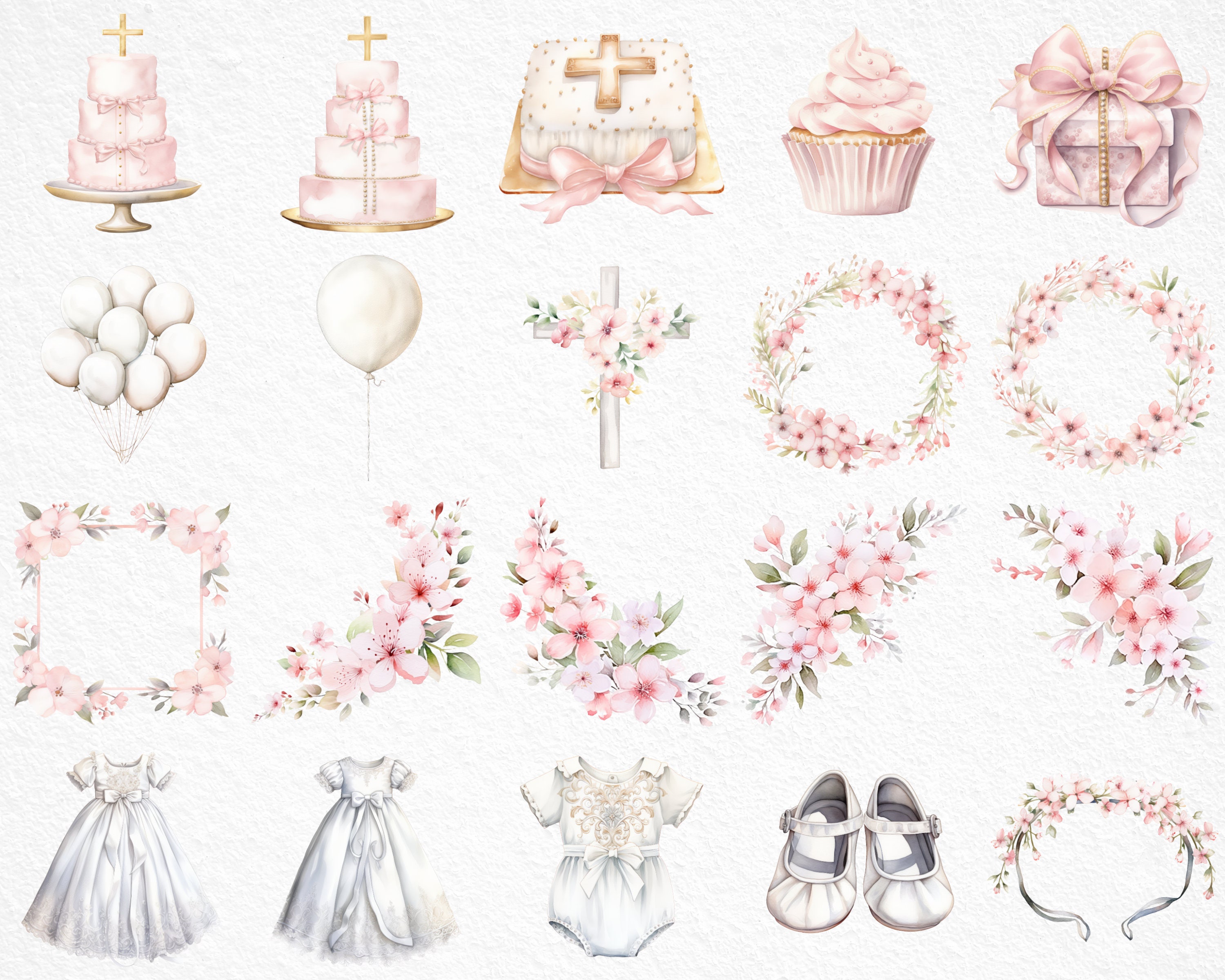 Watercolor First Communion Clipart, Pastel Pink, Baptism Clipart ...