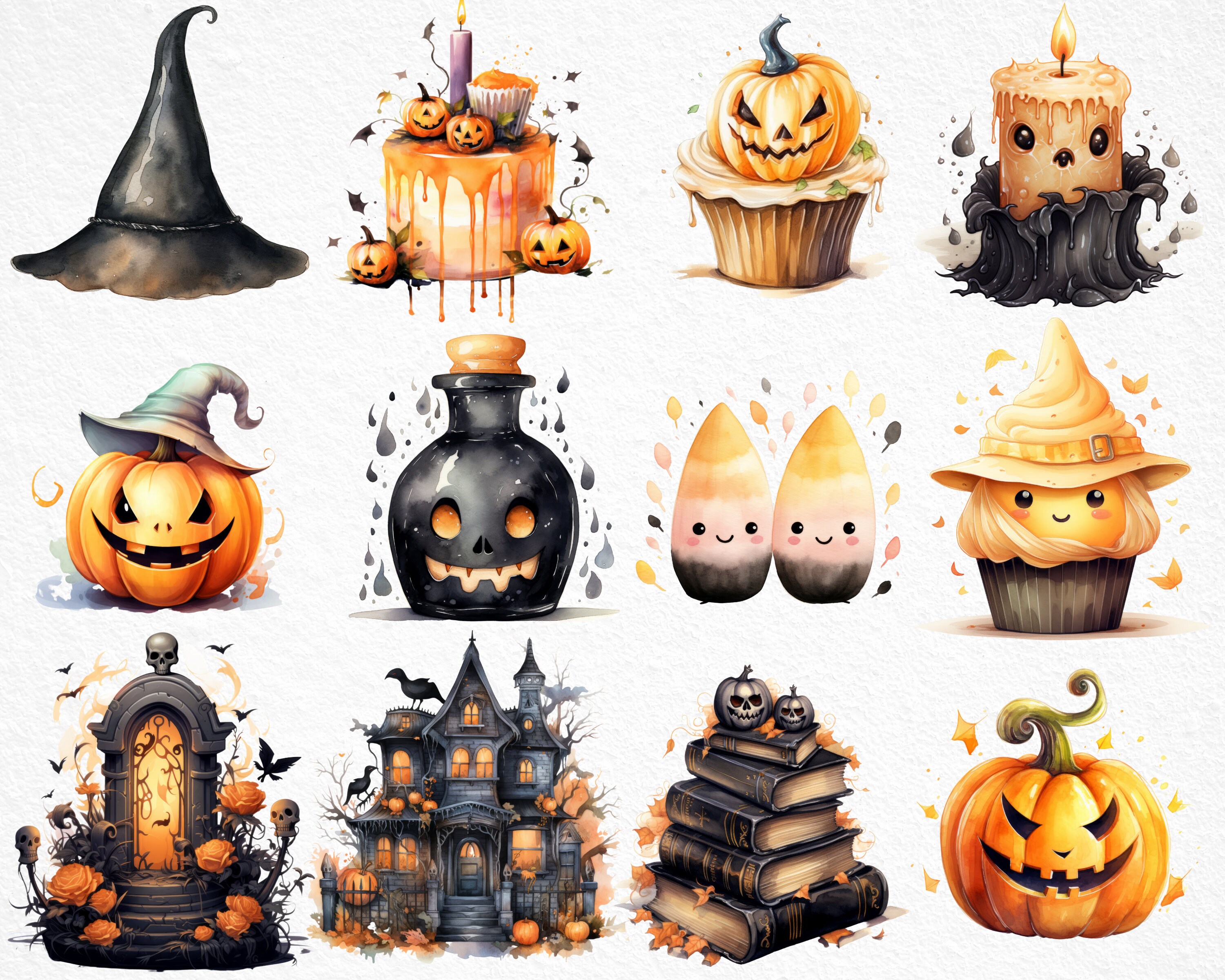 Watercolor Pastel Halloween Clipart, Pasteloween Clipart, Cute Pastel ...