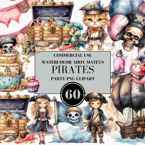 Watercolor Pirates Clipart, Watercolor Pirate Birthday Party Clipart ...