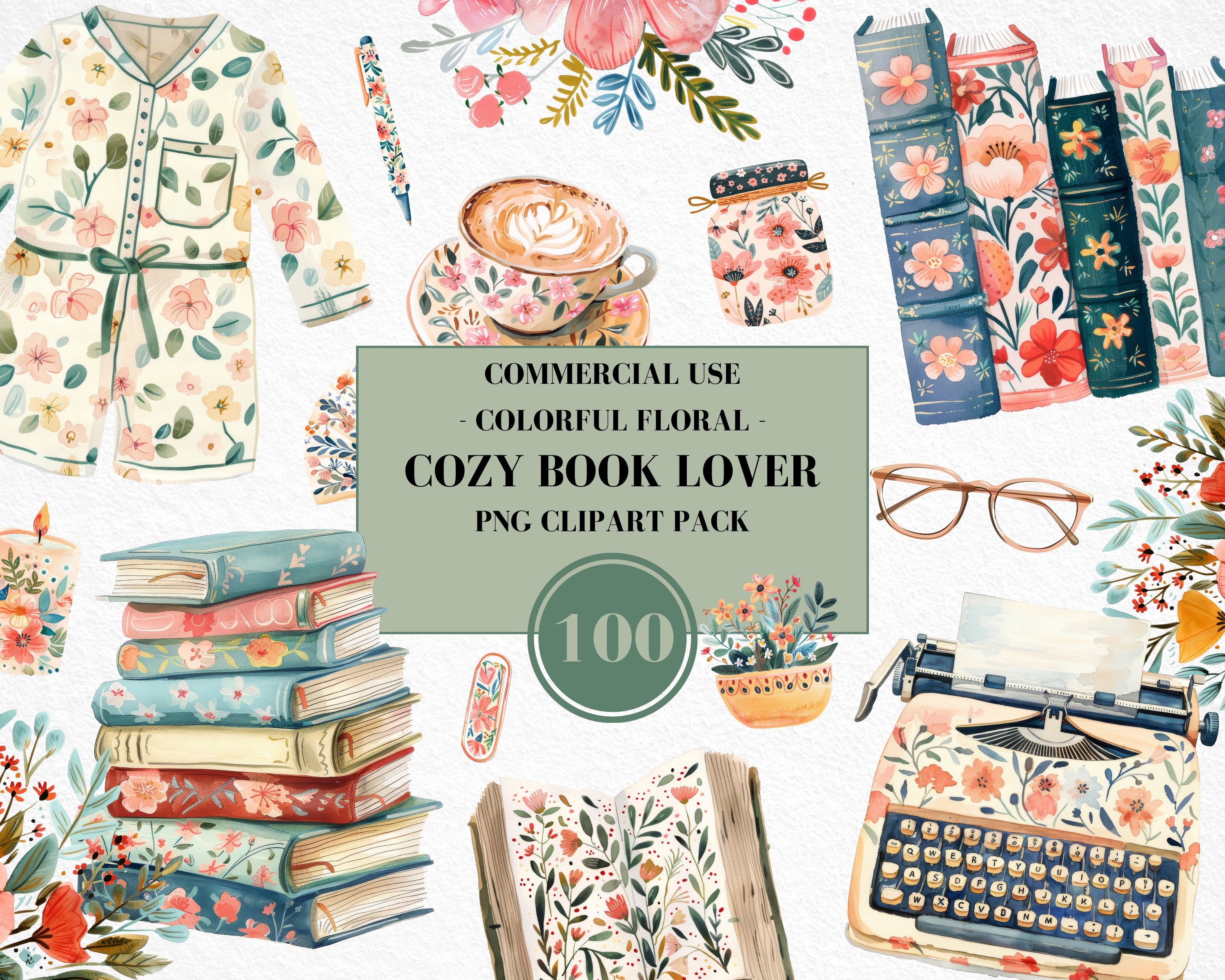 Floral Book Lover Clipart, Floral Books, Floral Planner Clipart ...